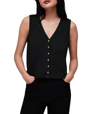 Whistles Ribbed Button Front Tank Top - Black