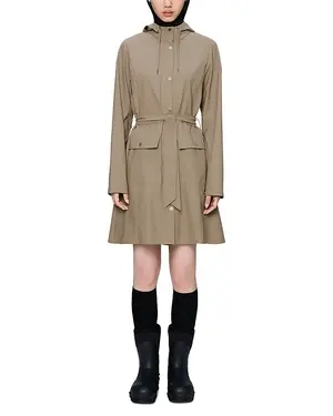 Rains Curve Hooded Belted Waterproof Jacket - Beige
