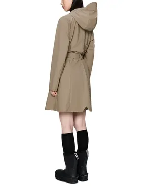 Rains Curve Hooded Belted Waterproof Jacket - Beige