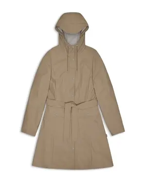Rains Curve Hooded Belted Waterproof Jacket - Beige