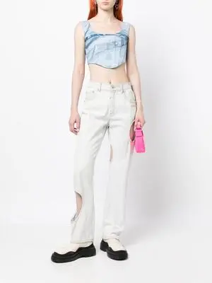 Natasha Zinko Denim-print Corset Top - Blue
