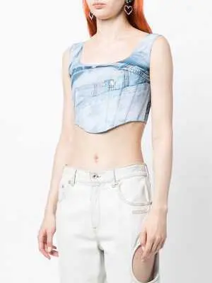 Natasha Zinko Denim-print Corset Top - Blue
