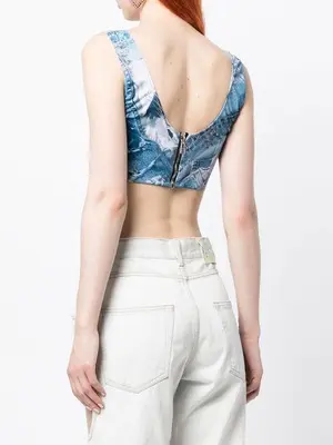 Natasha Zinko Denim-print Corset Top - Blue