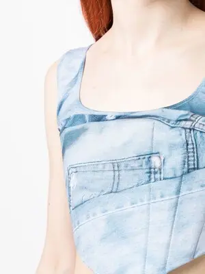 Natasha Zinko Denim-print Corset Top - Blue