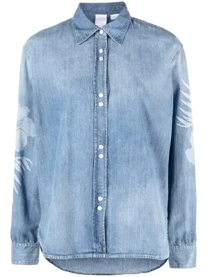 Pinko Gufare Floral-print Denim Shirt - Blue