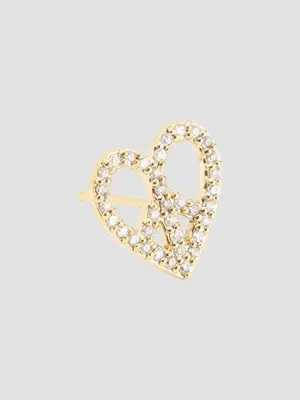 SYDNEY EVAN Psychedelic Grooves 14k Yellow & 0.01 Tcw Diamond Heart Peace Sign Stud Earring - Gold