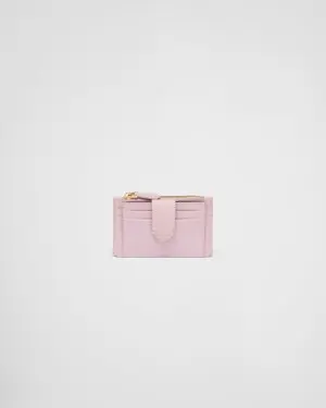 Prada Saffiano And Smooth Leather Card Holder Alabaster Pink