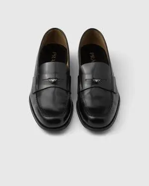 Prada Brushed Leather Loafers - Black
