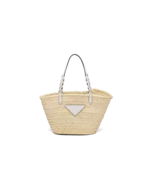 Prada Woven Palm And Leather Tote