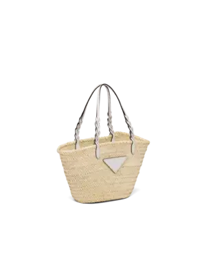 Prada Woven Palm And Leather Tote