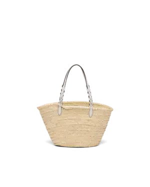 Prada Woven Palm And Leather Tote