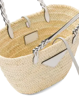 Prada Woven Palm And Leather Tote