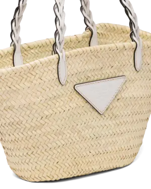 Prada Woven Palm And Leather Tote