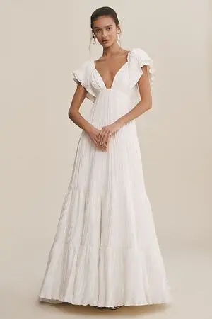 Bhldn Valerie Pleated Satin Wedding Gown