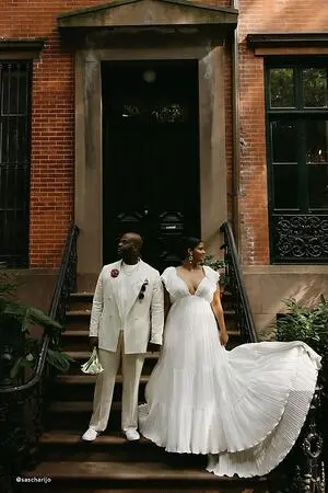 Bhldn Valerie Pleated Satin Wedding Gown