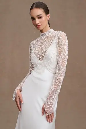 CATHERINE DEANE Anya Beaded Long-sleeve Topper - Ivory