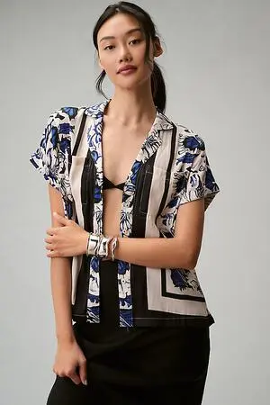 Anthropologie By Anthropologie Brenna Short-Sleeve Buttondown Shirt Blue