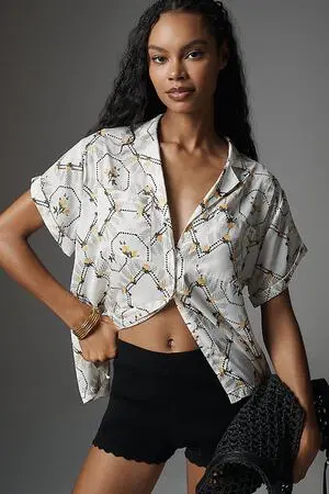 Anthropologie By Anthropologie Brenna Short-Sleeve Buttondown Shirt Ivory