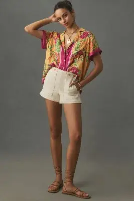 Anthropologie By Anthropologie Brenna Short-Sleeve Buttondown Shirt Multicolor