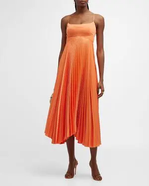 A.L.C. Hollie Pleated Empire-Waist Midi Dress In Vivid Orange - 65% Off |  Editorialist