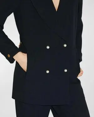 CALLAS MILANO Chain-embellished Double-breasted Crepe Blazer - Black