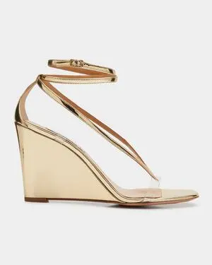 AQUAZZURA Metallic Ankle-strap Wedge Sandals - Soft Gold