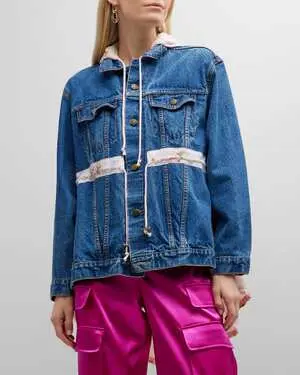 RENTRAYAGE Oasis Denim Anorak Jacket - Limited Edition - Denim/pink