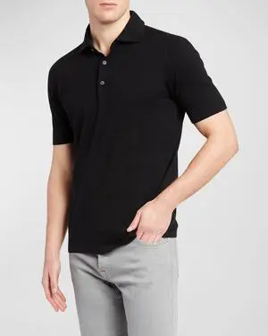 Kiton Men's Solid Knit Polo Shirt Black