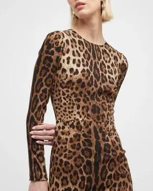 Dolce & Gabbana Leopard-print Midi Dress - Lightbrown