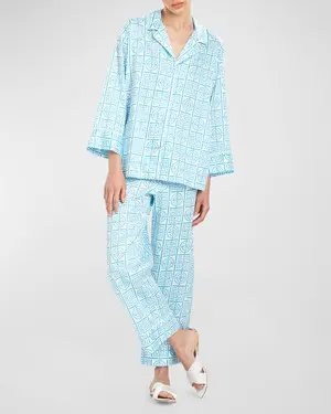 Natori Cropped Infinity-print Cotton Pajama Set French Blue