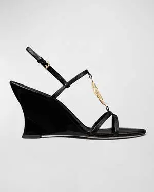 Tory Burch Capri Miller Medallion Wedge Sandals - Perfect Black