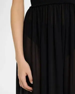 Ramy Brook Calista Smocked Strapless Side-split Coverup Dress - Black
