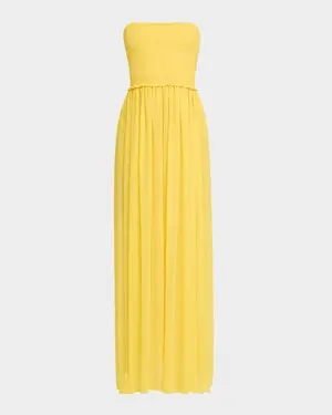 Ramy Brook Calista Smocked Strapless Side-split Coverup Dress Lemon Drop
