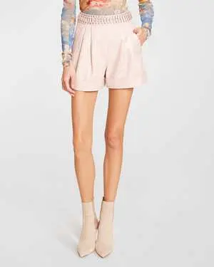 Balmain Laced Pleated Leather Shorts - Powder Pink
