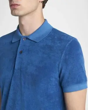 TOM FORD Apos;s Cotton Terry Polo Shirt - Denim Blue