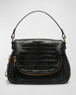TOM FORD TOM FORD Jennifer Medium Stamped Croc Leather Bag - Black