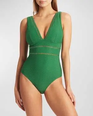 SEA LEVEL Sea Level Swim Spliced One-Piece Swimsuit Green