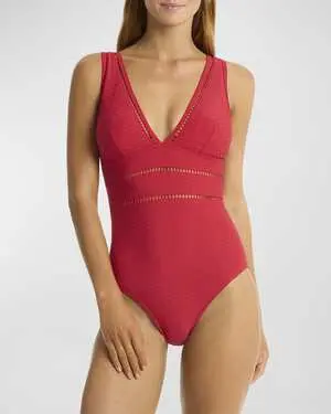 SEA LEVEL Sea Level Swim Spliced One-Piece Swimsuit Red