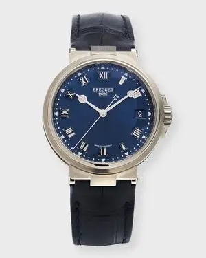 BREGUET Titanium Marine Blue Dial Watch With Leather Strap - One-color