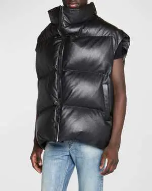 Balenciaga Men's Swing Oversized Leather Puffer Vest - 1000 Black