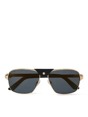 Cartier Aviator-style Leather-trimmed -tone And Acetate Sunglasses