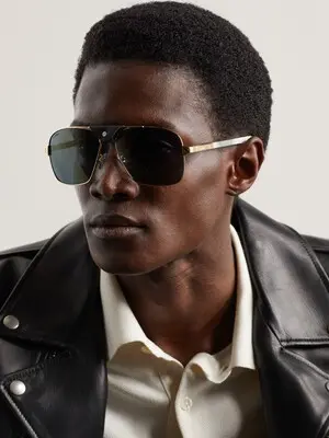 Cartier Aviator-style Leather-trimmed -tone And Acetate Sunglasses