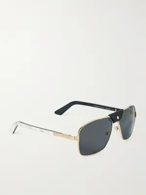 Cartier Aviator-style Leather-trimmed -tone And Acetate Sunglasses