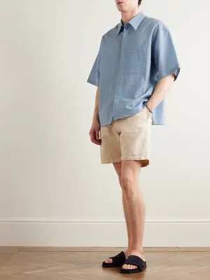 Mr P. Straight-leg Cotton And Linen-blend Drawstring Shorts