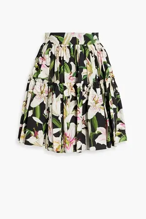 Dolce & Gabbana Gathered Floralprint Cottonpoplin Mini Skirt - Black