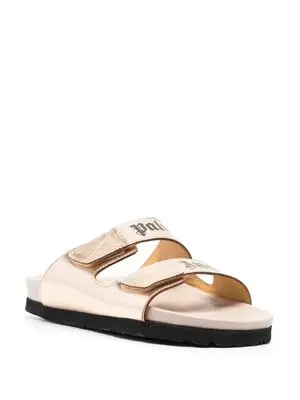 Palm Angels Logo-print Leather Slides - Gold