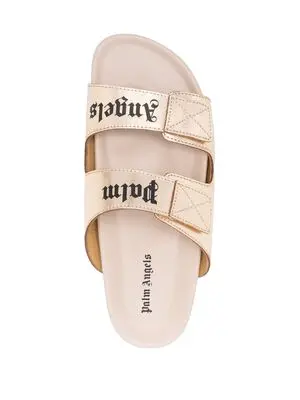 Palm Angels Logo-print Leather Slides - Gold