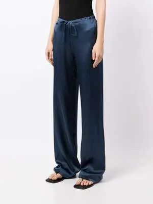 WOERA Drawstring-waist Silk Palazzo Trousers