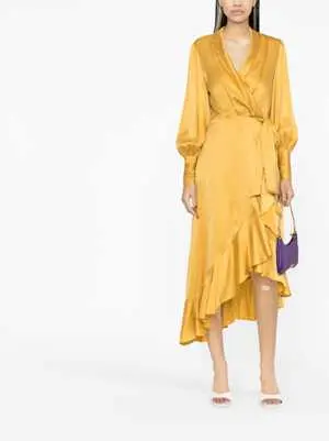 Zimmermann Ruffled Silk Wrap Midi Dress