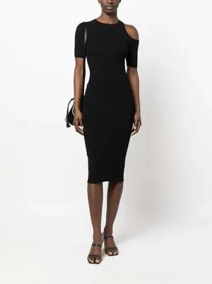 AERON Cut-out Ribbed Knit Midi Dress - Black